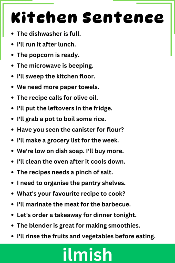 100 Kitchen Sentences in English for Everyday use - ilmish