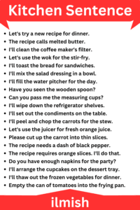 100 Kitchen Sentences in English for Everyday use - ilmish