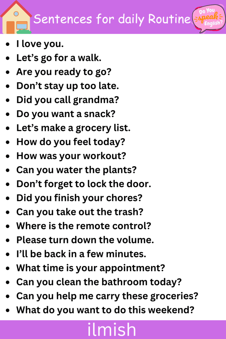 100+ Basic English Sentences used at Home with Pictures - ilmish