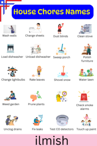 House Chores Names Vocabulary in English with Images - ilmish