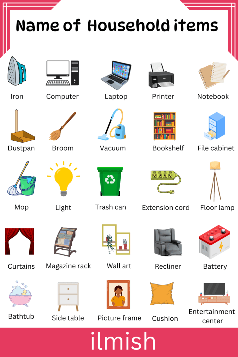Household items Names Vocabulary in English with Pictures - ilmish