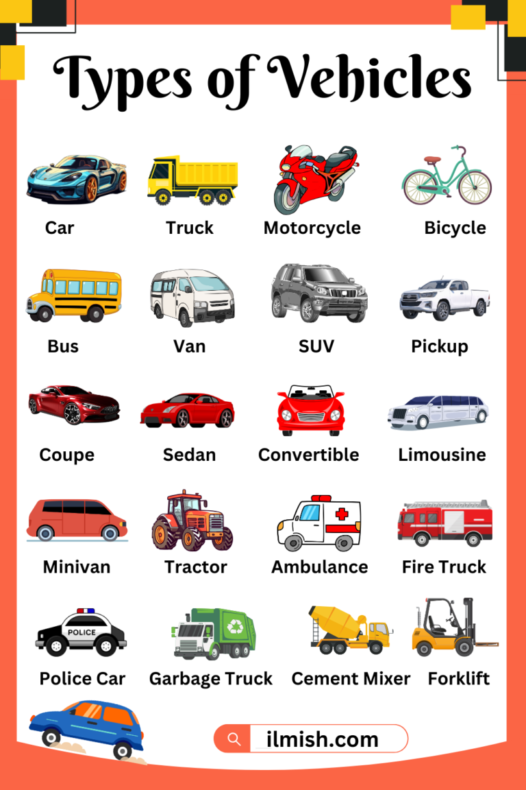 Different Types of Vehicles Names in English and Pictures - ilmish