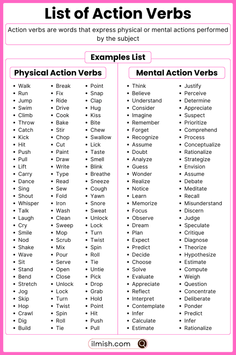 Action vs non action verbs explained with Examples in English - ilmish