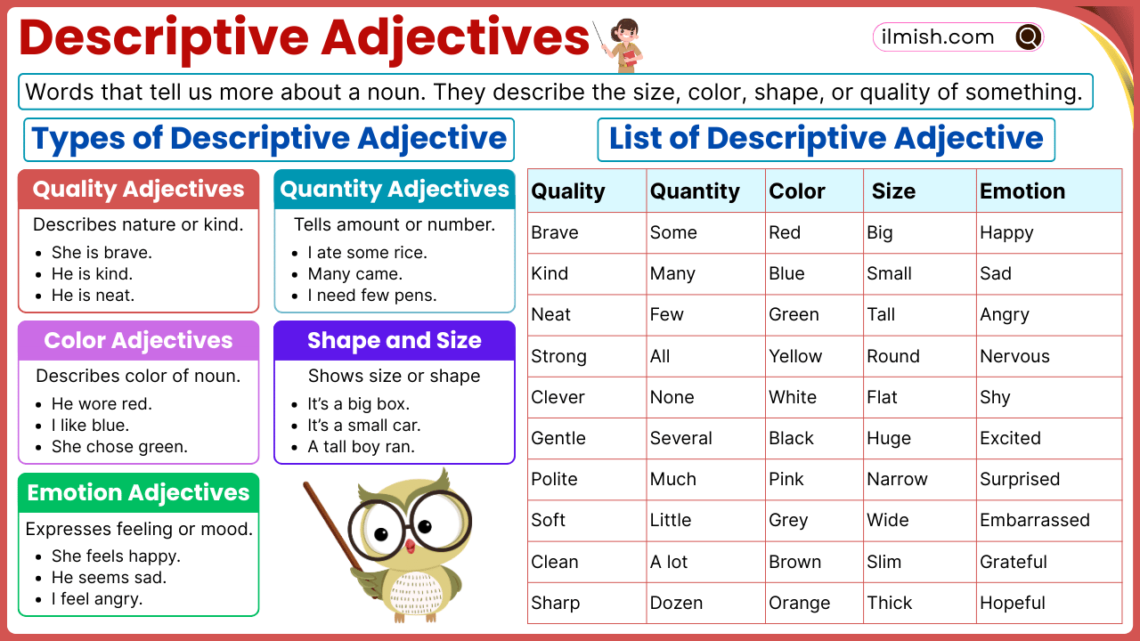 Descriptive Adjective Definition and Examples in English - ilmish