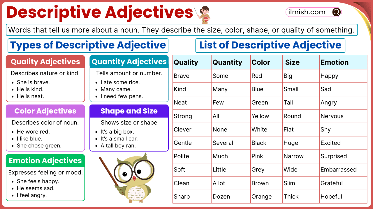 Descriptive Adjective Definition and Examples in English - ilmish