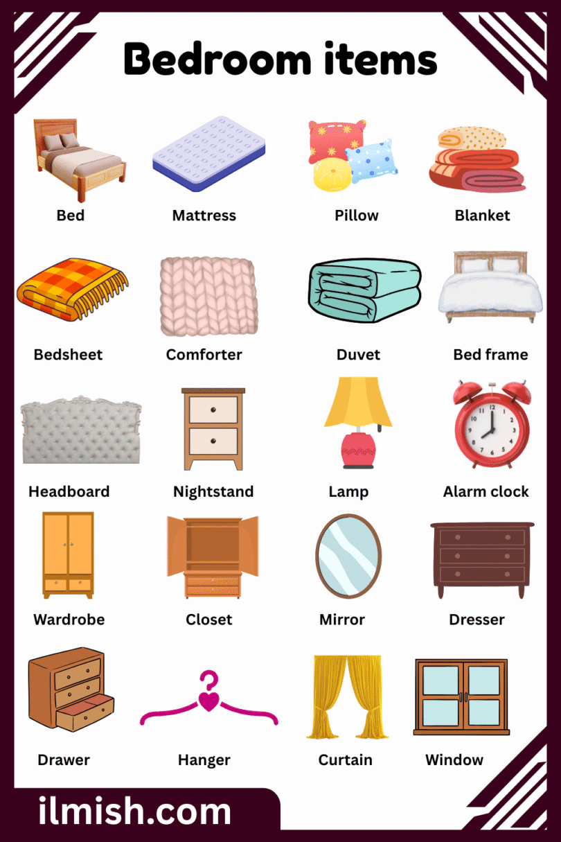 40 Bedroom items names in English and their Pictures - ilmish