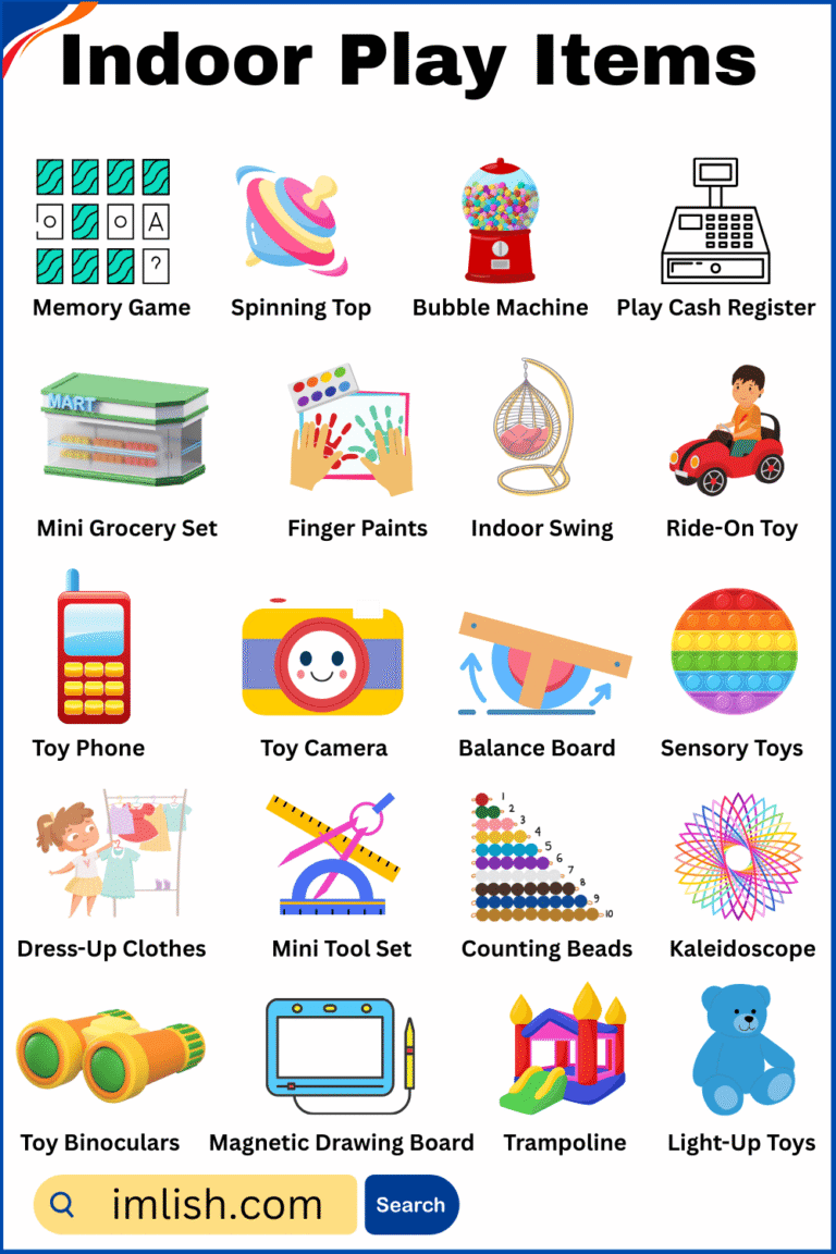 Indoor Play Items Names in English and their Pictures - ilmish