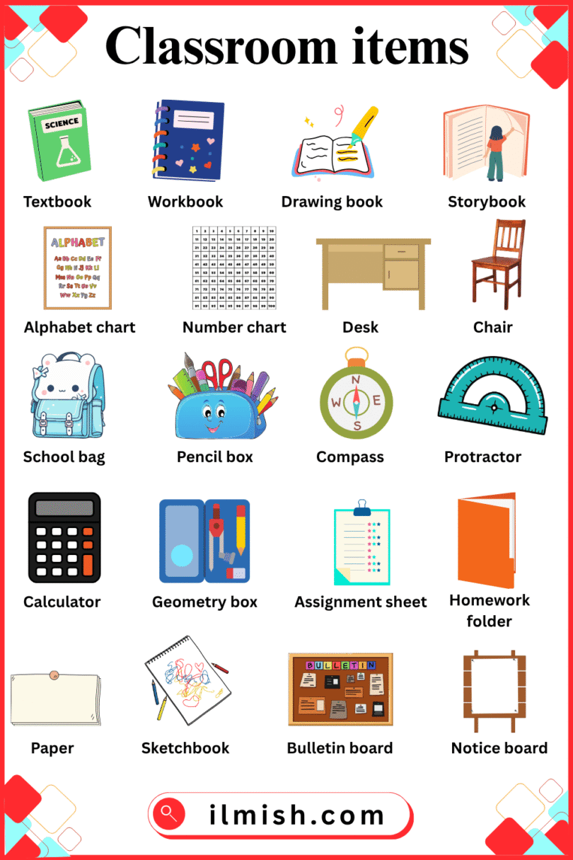 Classroom items names for kids with Pictures - ilmish