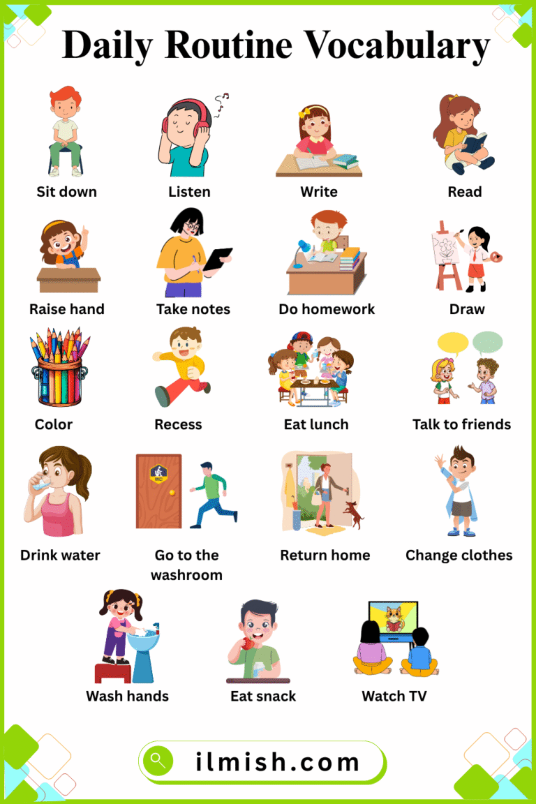 Daily Routine Vocabulary in English with their Pictures - ilmish