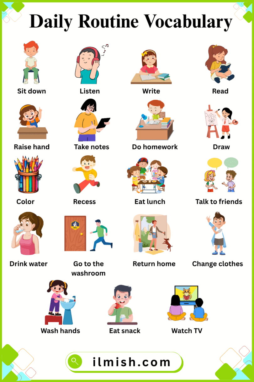 Daily Routine Vocabulary in English with their Pictures - ilmish