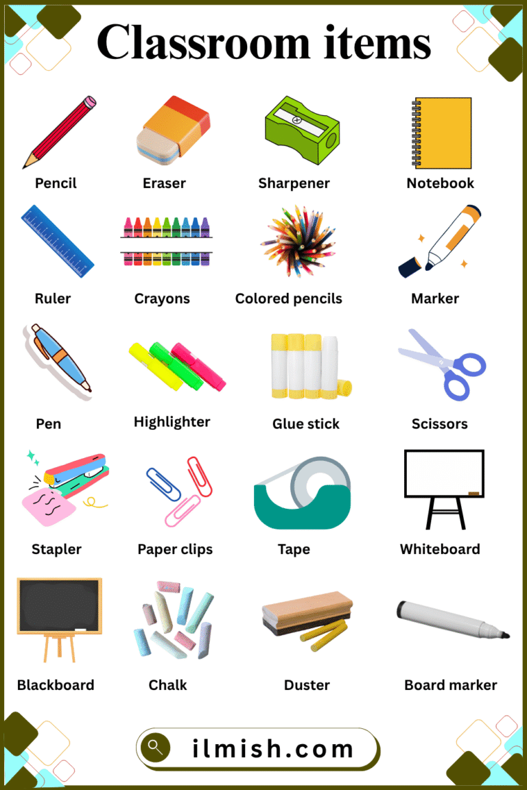Classroom items names for kids with Pictures - ilmish