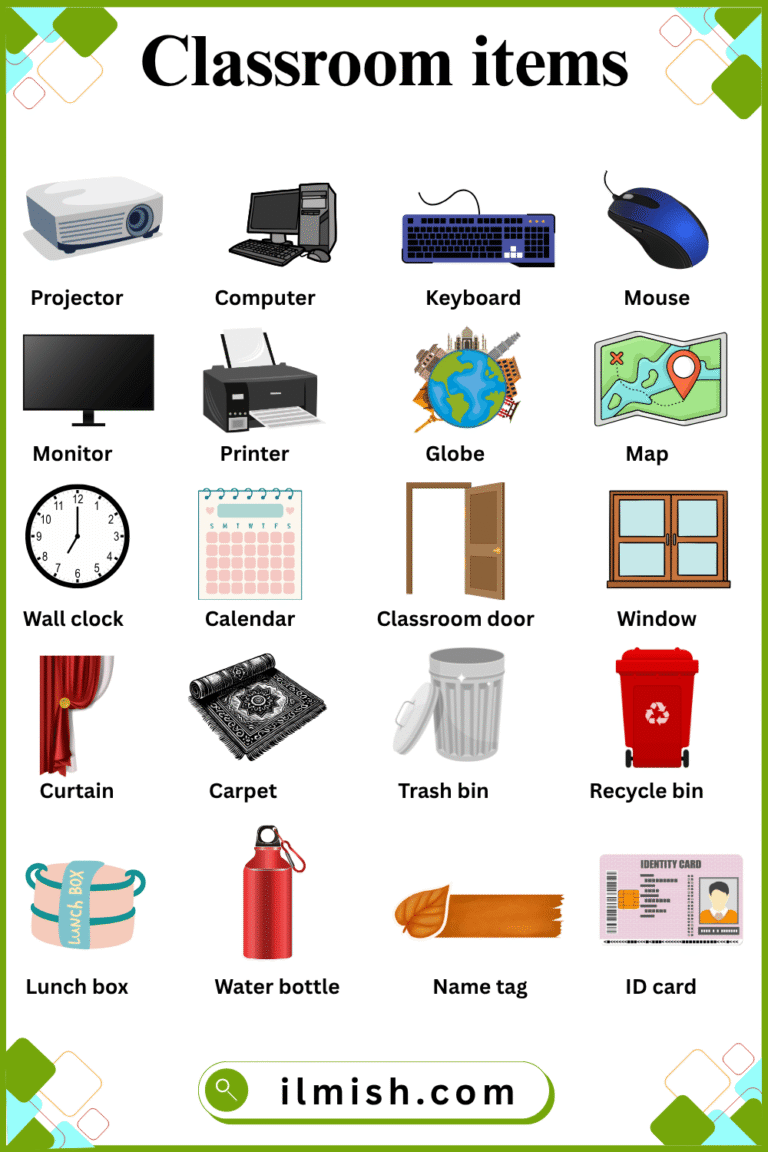 Classroom items names for kids with Pictures - ilmish