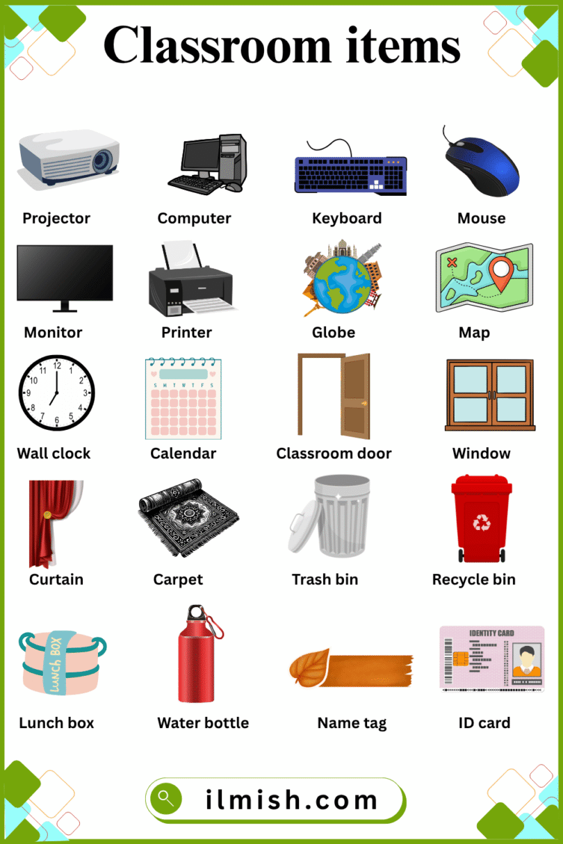 Classroom items names for kids with Pictures - ilmish