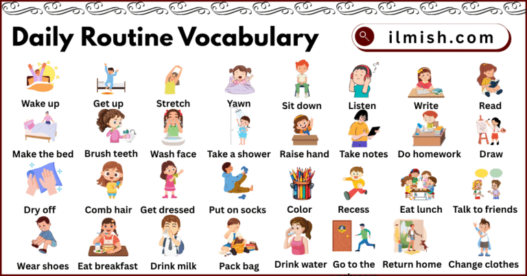 Daily Routine Vocabulary in English with their Pictures - ilmish
