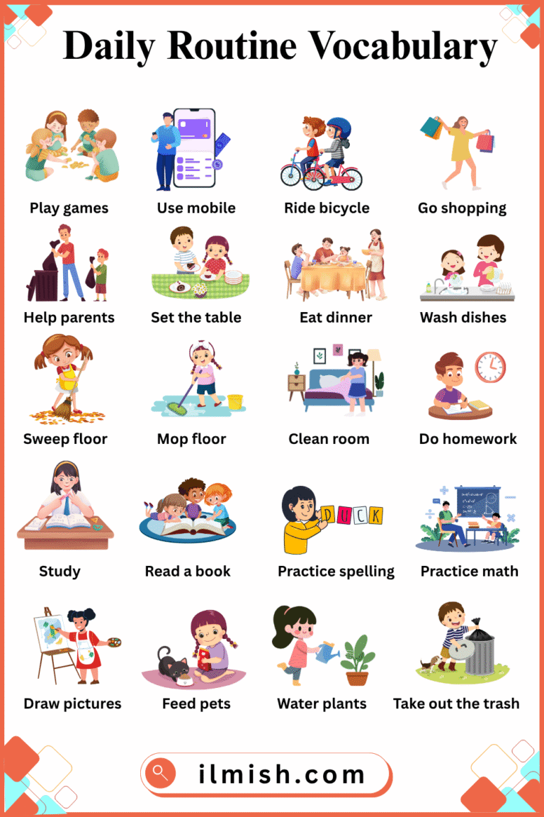 Daily Routine Vocabulary in English with their Pictures - ilmish