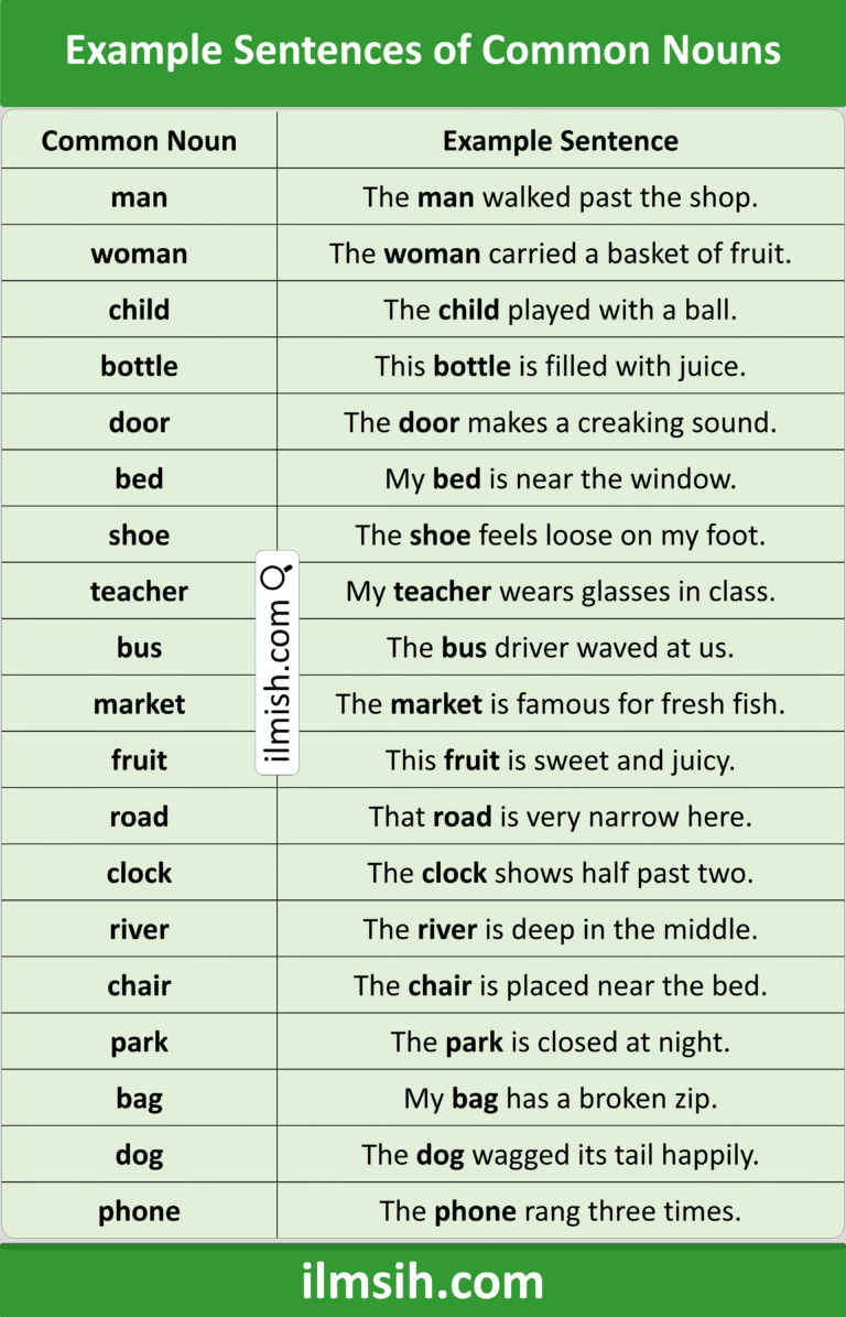 Example Sentences of Common Nouns in English with Pictures - ilmish