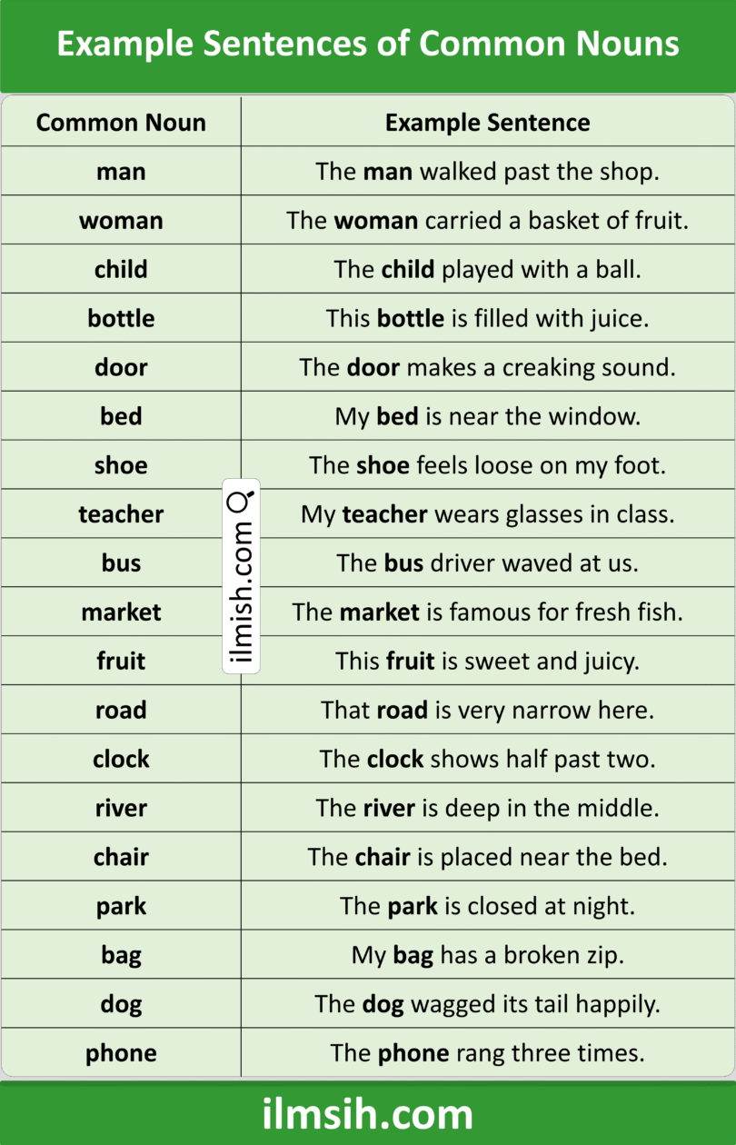 Example Sentences of Common Nouns in English with Pictures - ilmish
