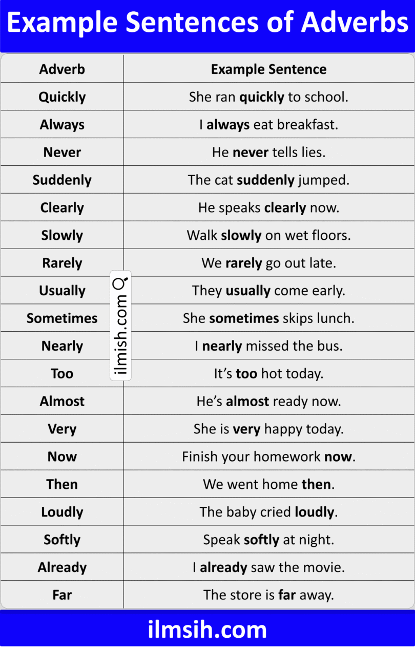 Example Sentences of Adverbs in English with Pictures - ilmish