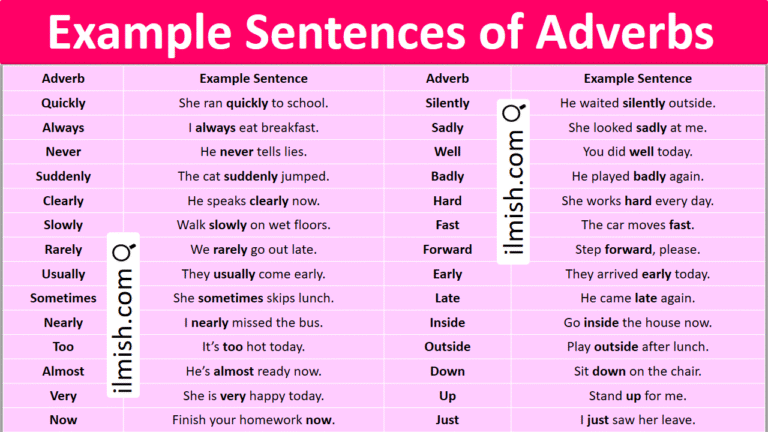 Example Sentences of Adverbs in English with Pictures - ilmish