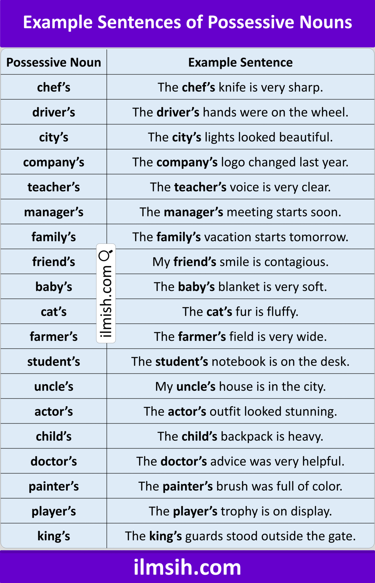 Example sentences of Possessive Nouns in English with Pictures - ilmish