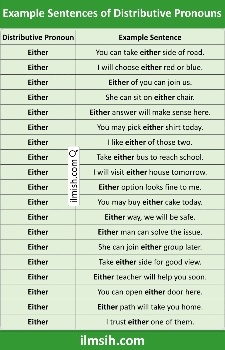 100 Example Sentences of Distributive Pronouns in English - ilmish
