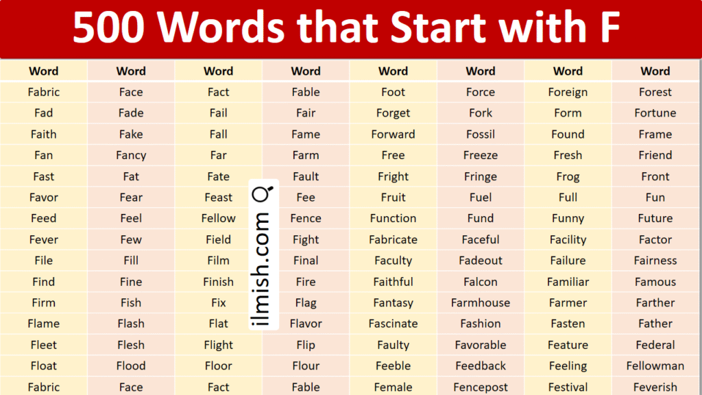 Common Words that start with F in English with Pictures - ilmish