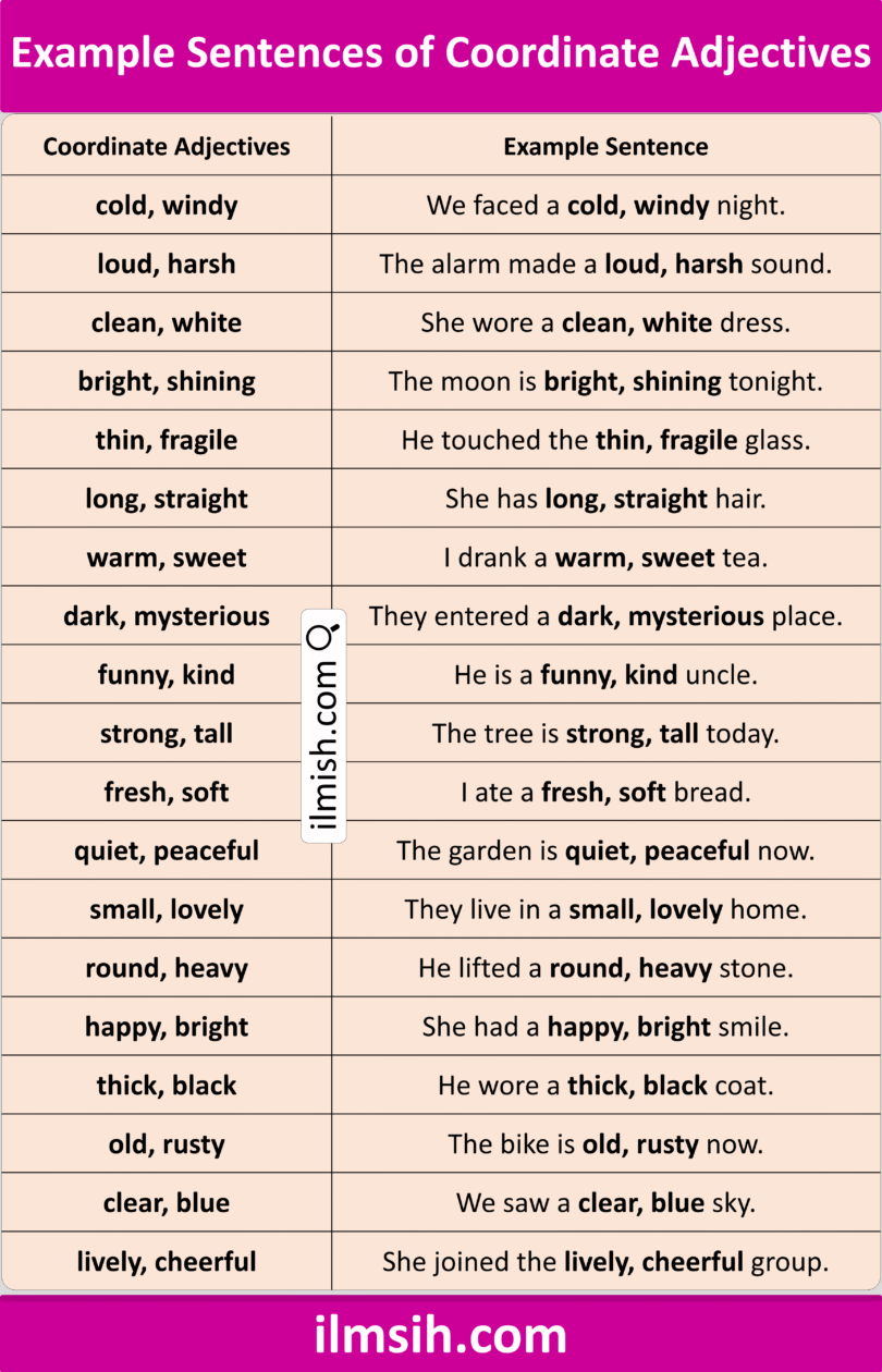 100 Example Sentences of Coordinate Adjectives in English - ilmish