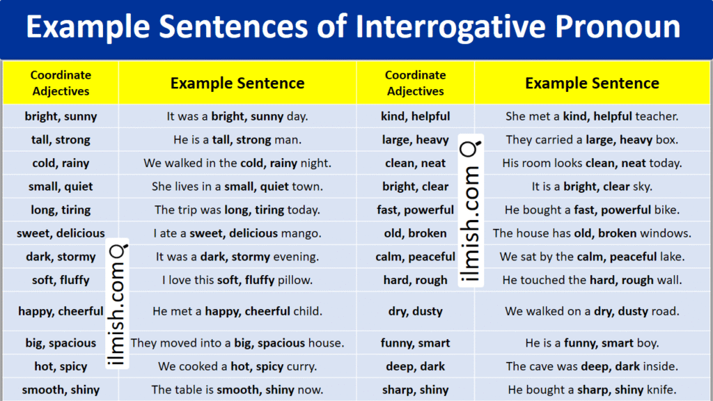 100 Example Sentences of Coordinate Adjectives in English - ilmish