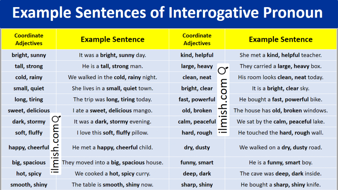 100 Example Sentences of Coordinate Adjectives in English - ilmish