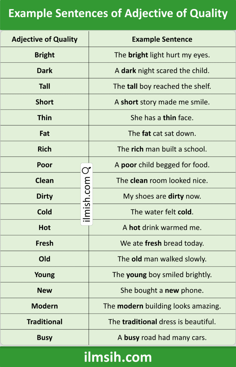 Example Sentences of Adjectives of Quality in English and Pictures - ilmish