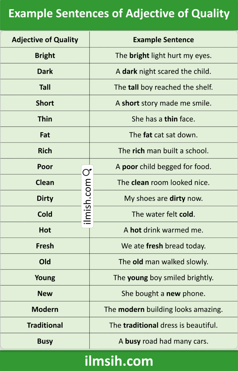 Example Sentences of Adjectives of Quality in English and Pictures - ilmish