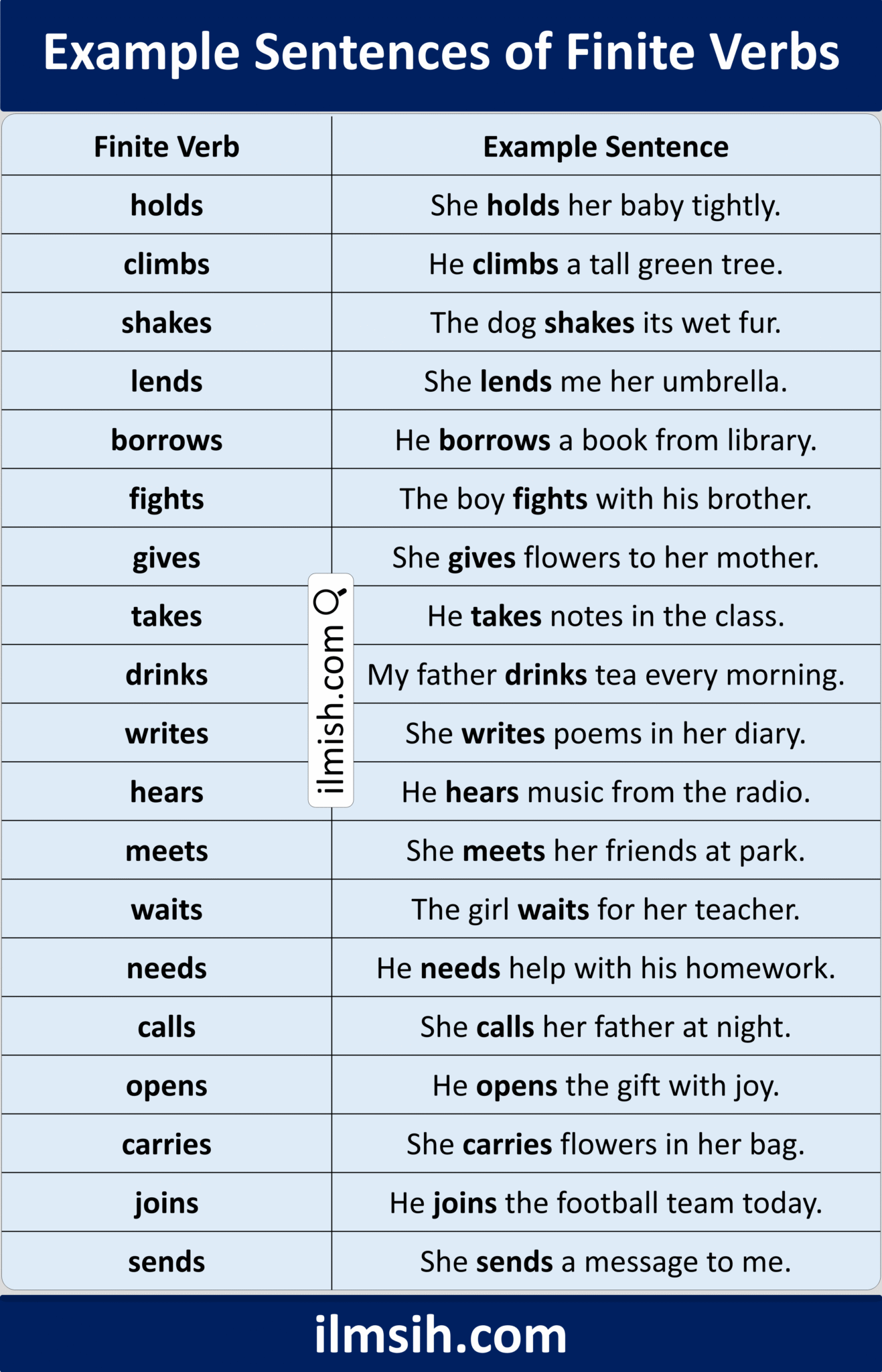 Example Sentences of Finite Verbs in English and Pictures - ilmish