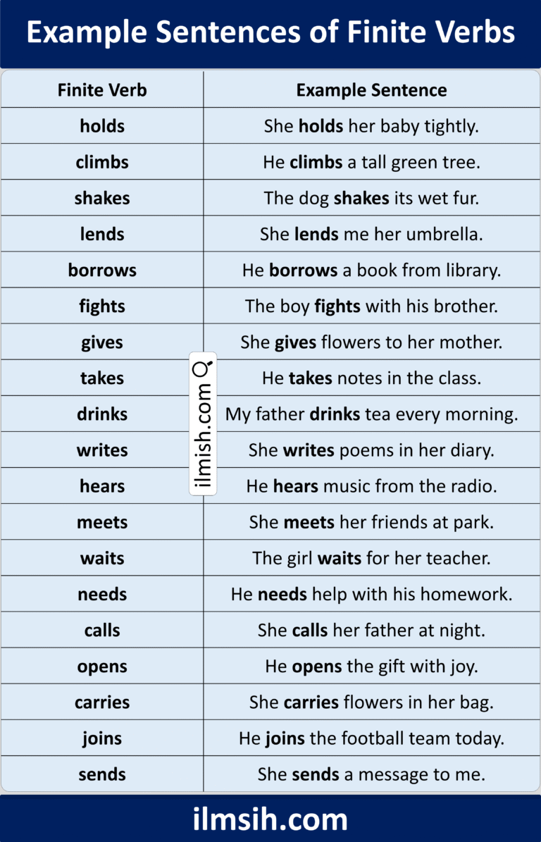 Example Sentences of Finite Verbs in English and Pictures - ilmish