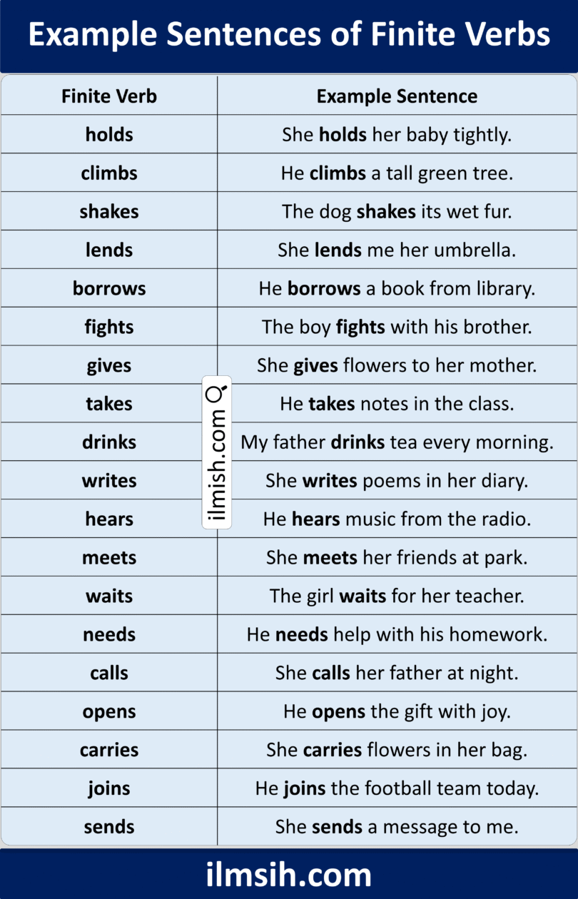 Example Sentences of Finite Verbs in English and Pictures - ilmish