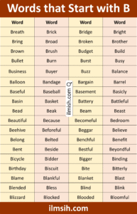 500 Words that start with B in English with Pictures - ilmish