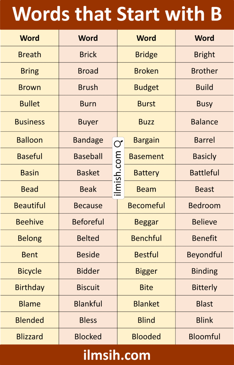 500 Words that start with B in English with Pictures - ilmish