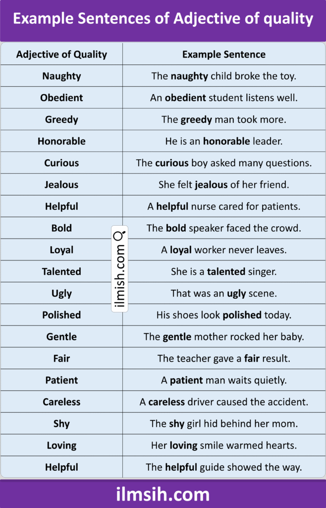 Example Sentences of Adjectives of Quality in English and Pictures - ilmish