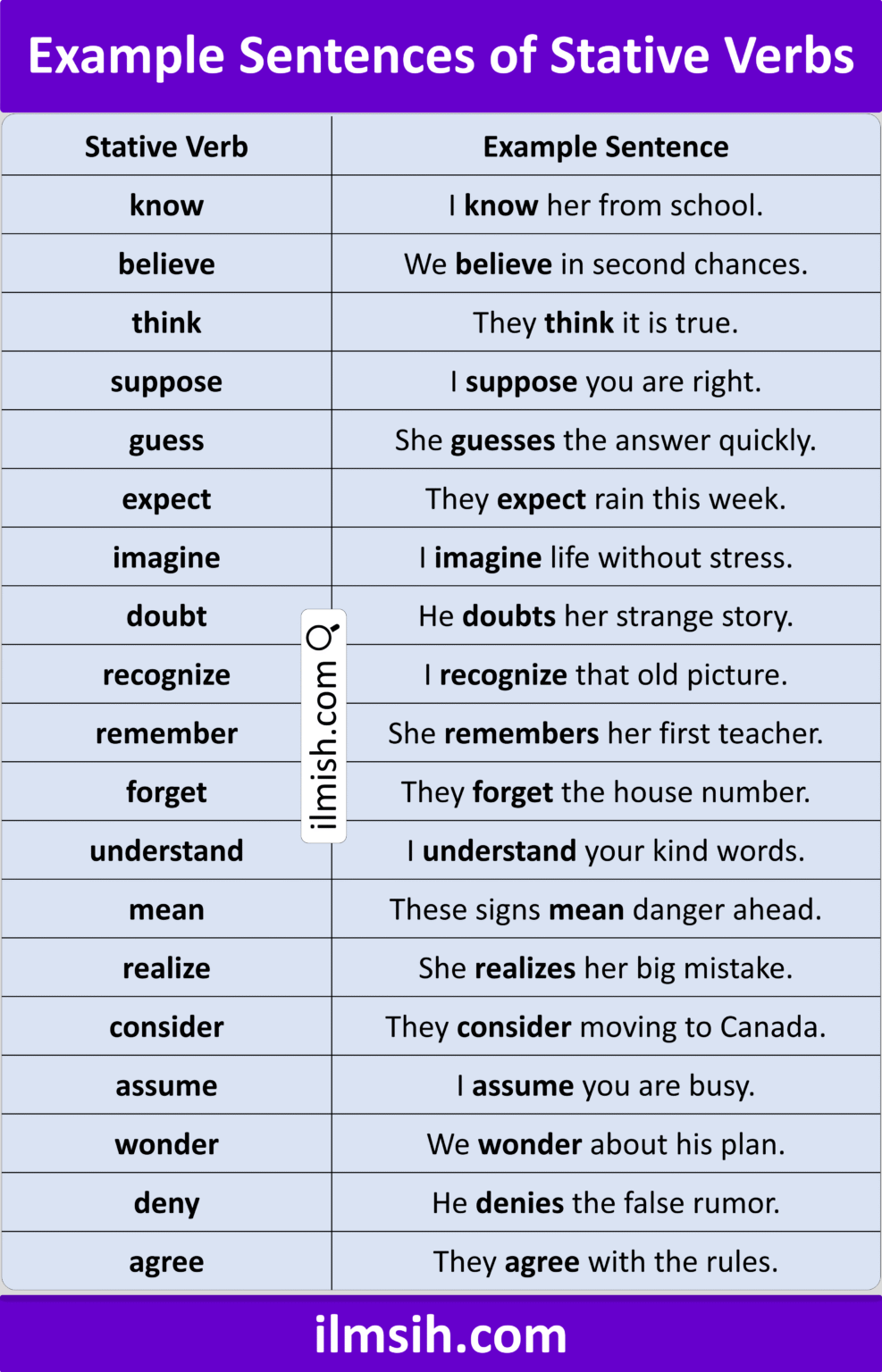 Example Sentences of Stative Verbs in English and Pictures - ilmish