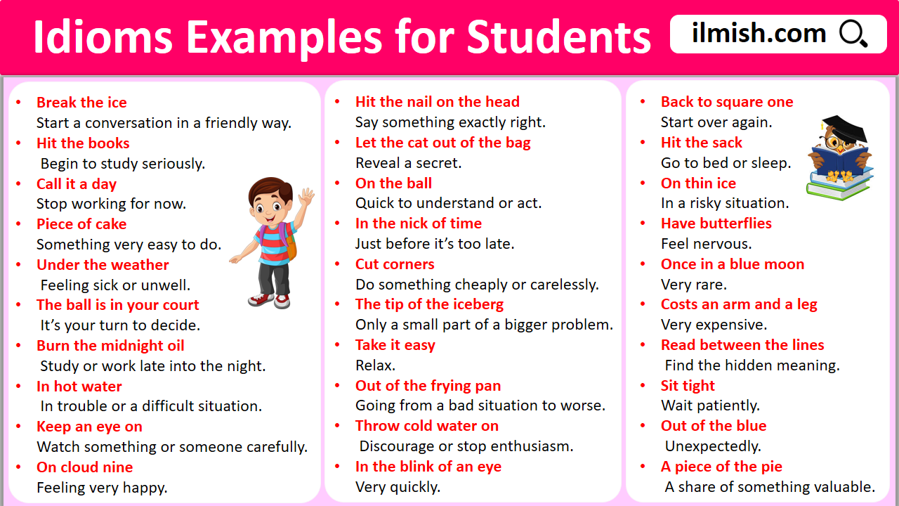 Idioms Examples for Students in English with Pictures - ilmish