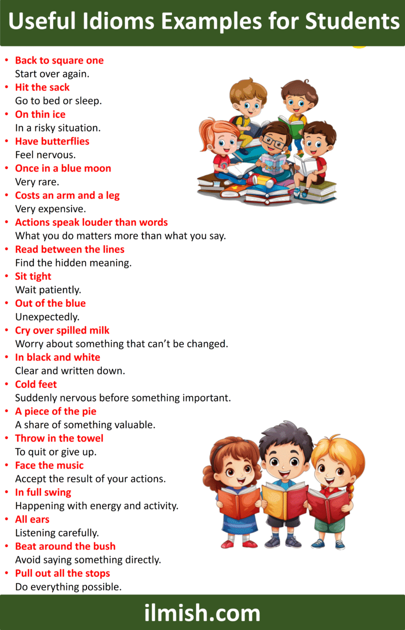 Idioms Examples for Students in English with Pictures - ilmish