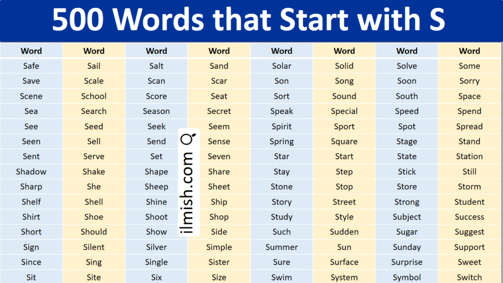 Words that Start with S in English with Pictures - ilmish