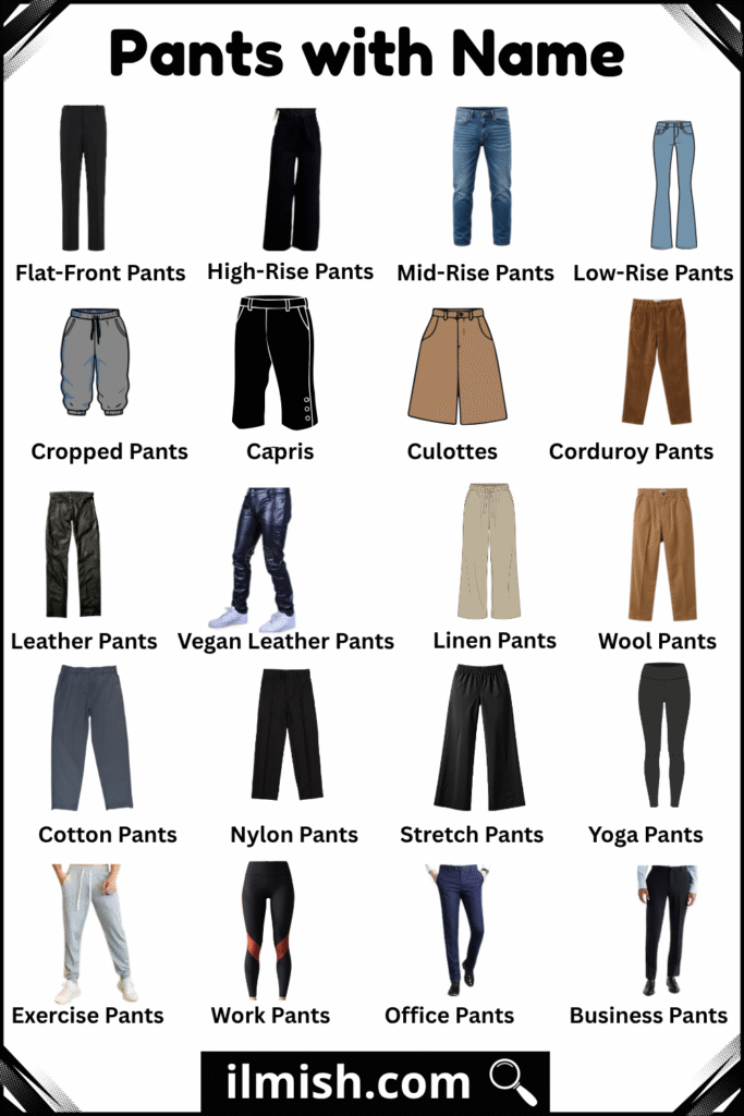 List of Pants with Types and Names in English with Pictures - ilmish