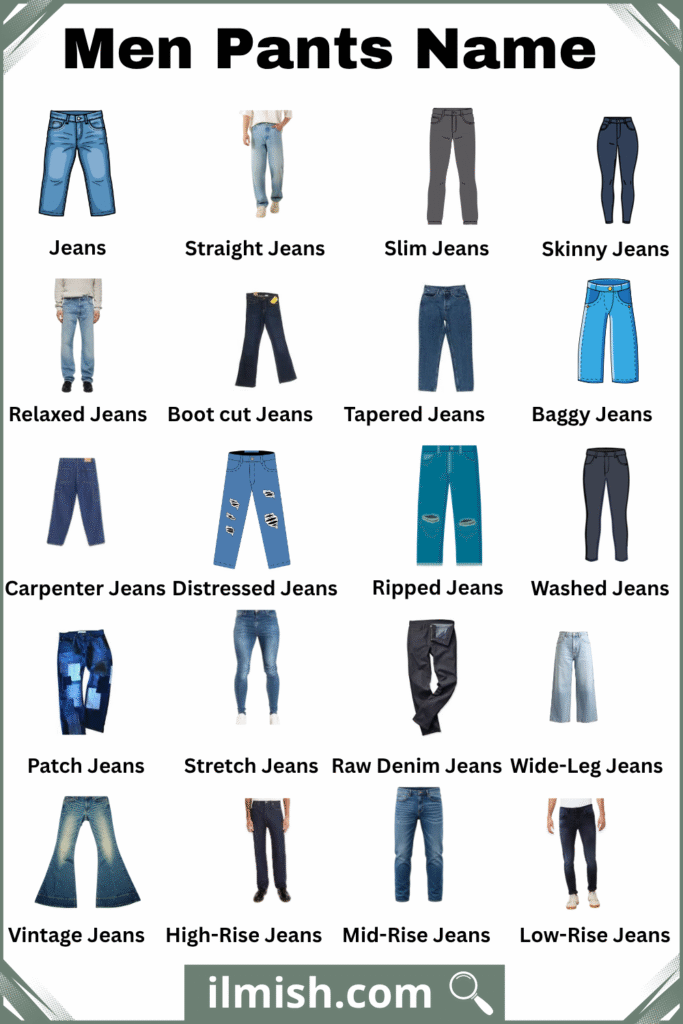 List of Men's Pants with Names in English with Pictures - ilmish
