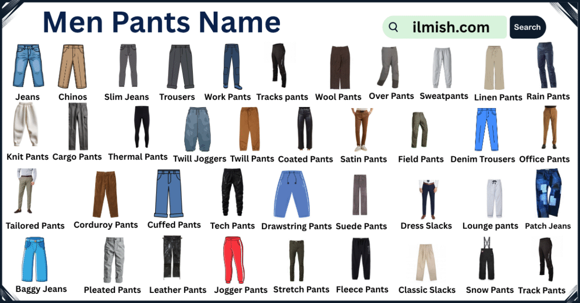 List of Men's Pants with Names in English with Pictures - ilmish