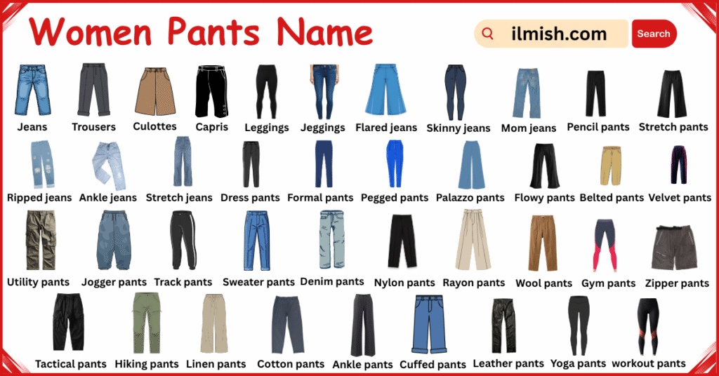 List of Women Pants with Names in English with Pictures - ilmish