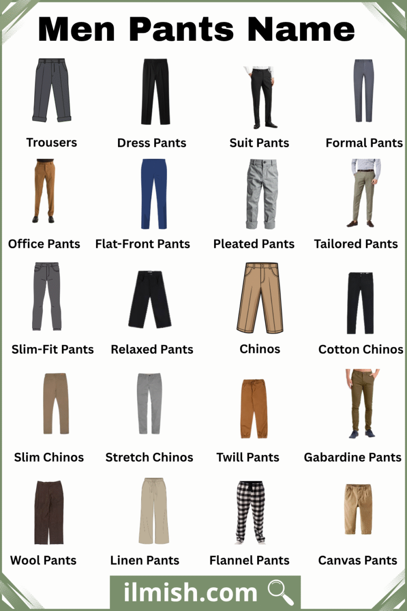 List of Men's Pants with Names in English with Pictures - ilmish