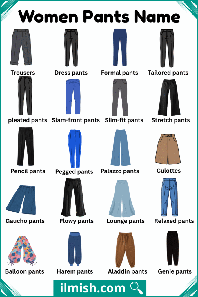 List of Women Pants with Names in English with Pictures - ilmish