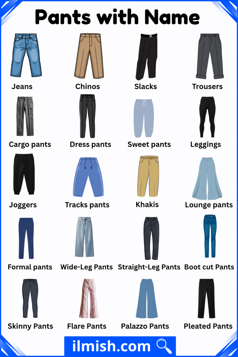 List of Pants with Types and Names in English with Pictures - ilmish
