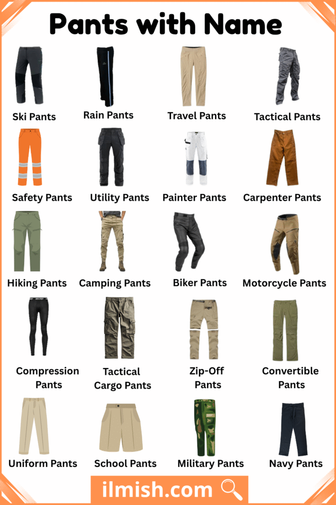 List of Pants with Types and Names in English with Pictures - ilmish