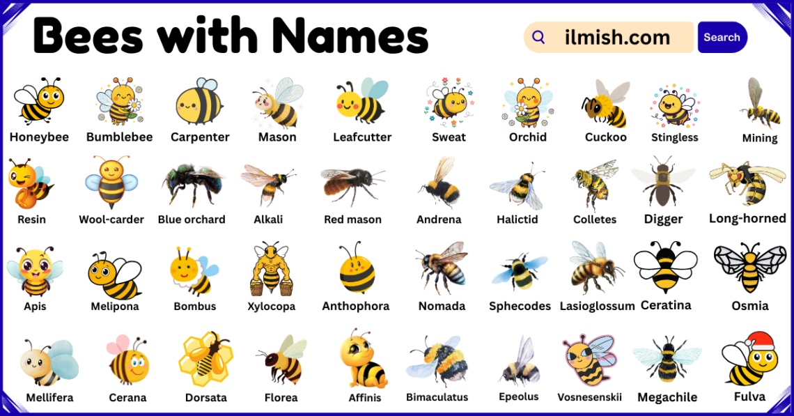List of Bees with Names and Types in English with Pictures - ilmish